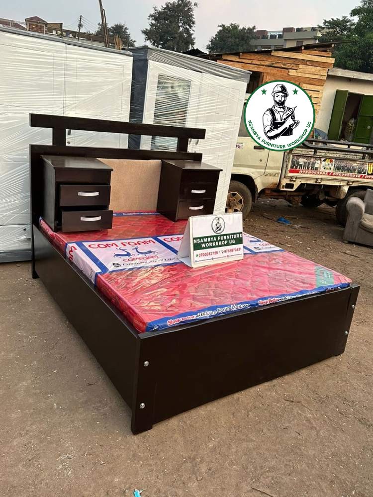 5 by 6 Plain Wooden Bed - Nsambya Furniture Workshop